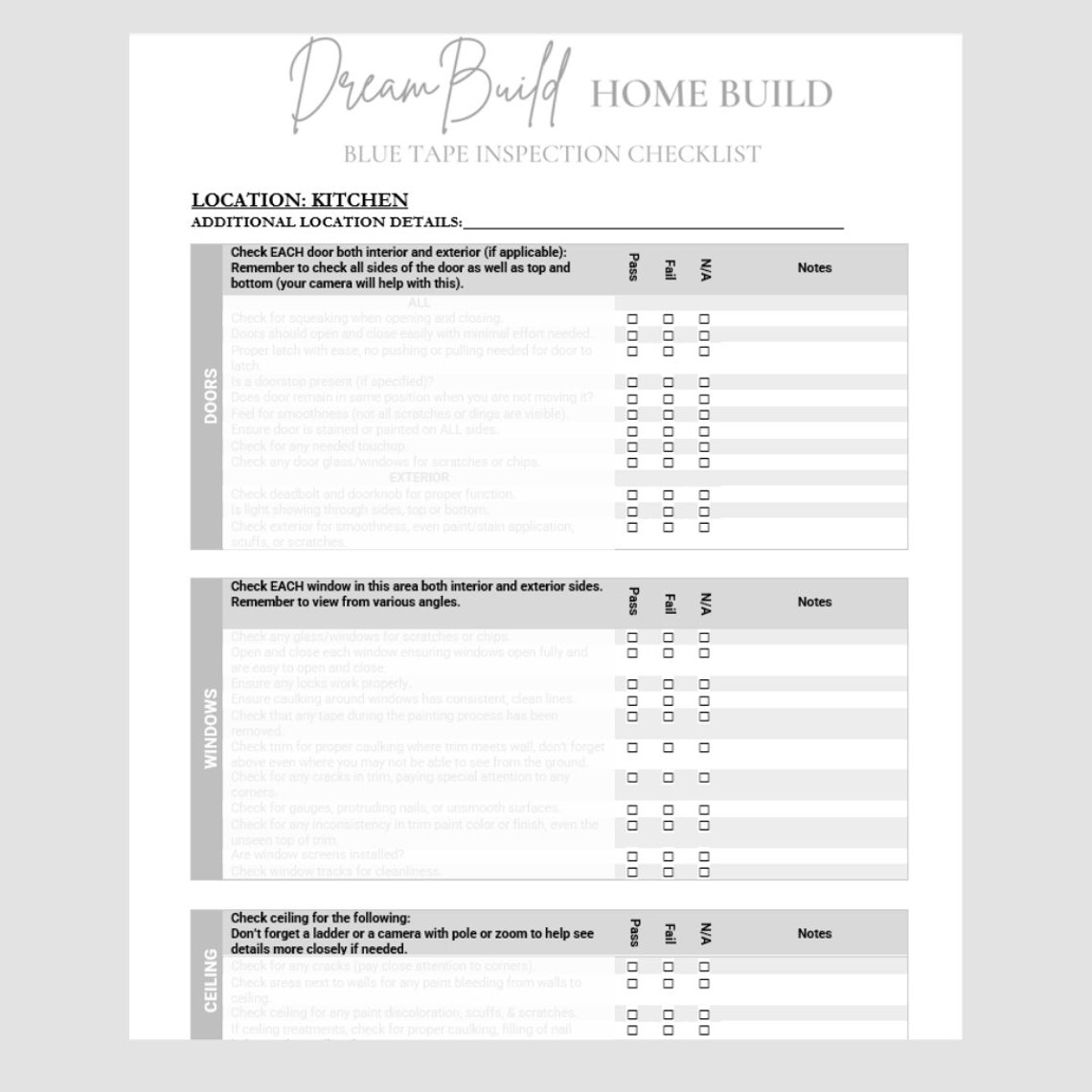 Blue Tape Home Inspection Checklist room by Room - Etsy