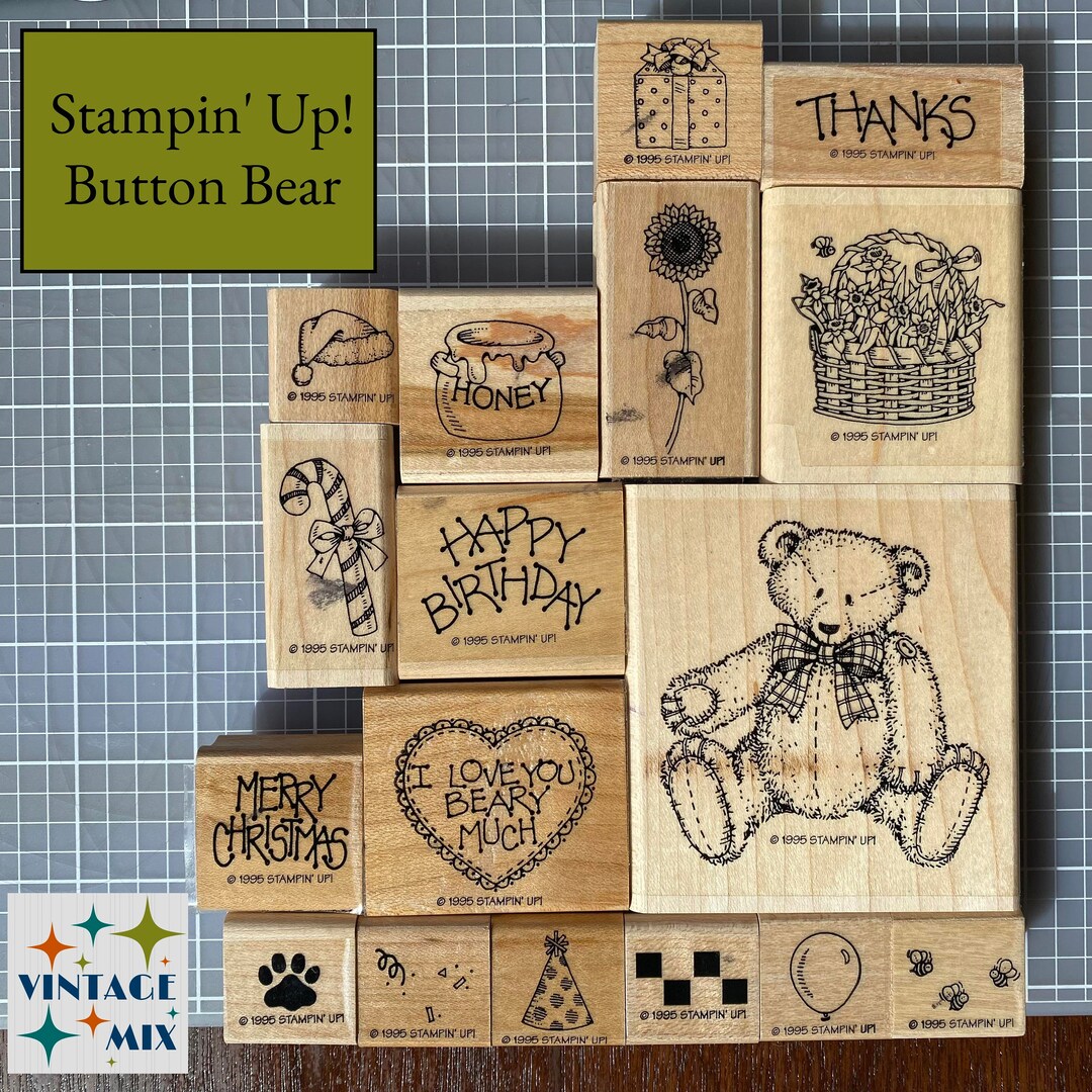 Vintage Stampin' Up! Wood Mount Stamp Set: Button Bear (17 Stamps) - Etsy