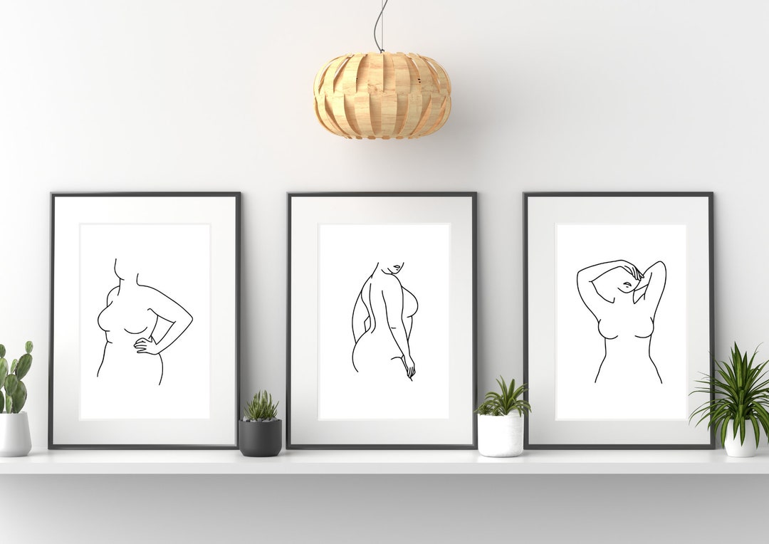 Female Body Line Art Set of 3 Curvy Woman Line Art A3 Wall - Etsy