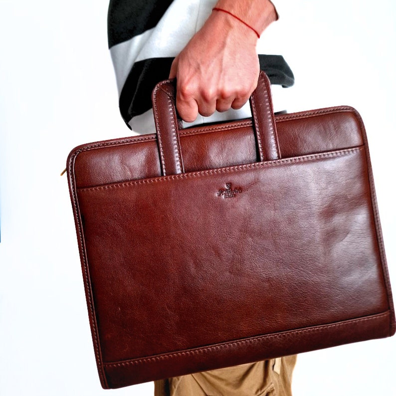Premium Briefcase Italian Genuine Leather A4 Conference Pad Portfolio ...