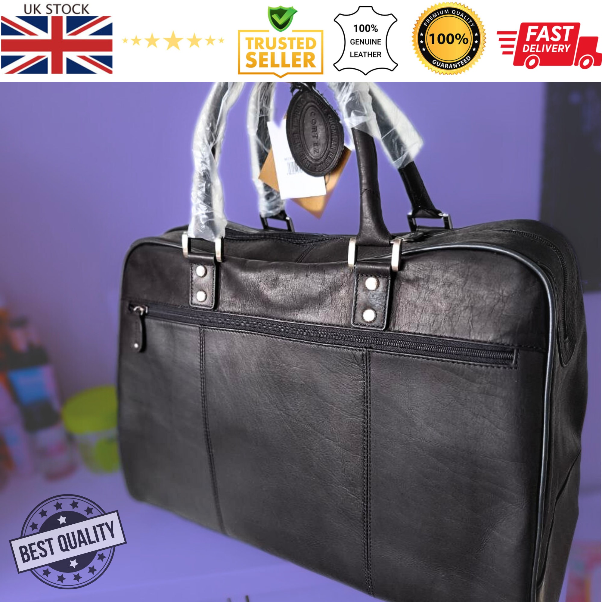 Colombian Genuine Columbian Leather Handcraft Holdall Bag Black Handles ...
