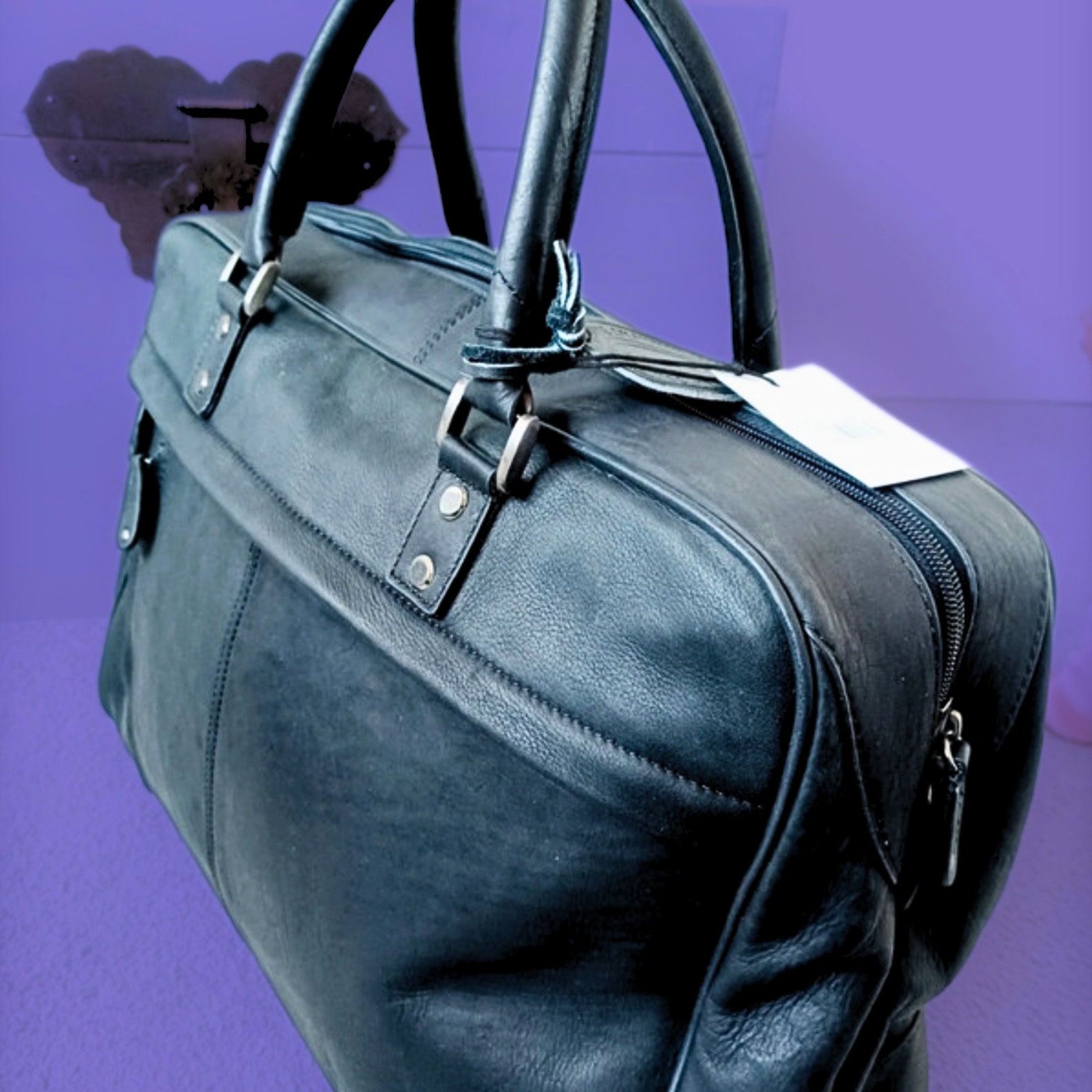 Colombian Genuine Columbian Leather Handcraft Holdall Bag Black Handles ...