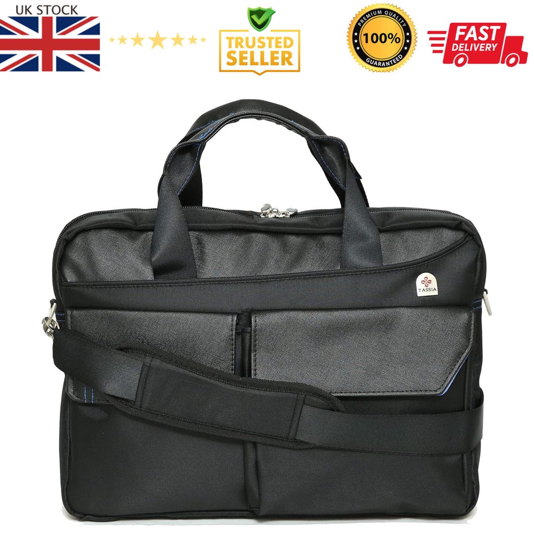 15.6" Laptop Briefcase – PU Leather Trim, Tablet Pocket - Etsy