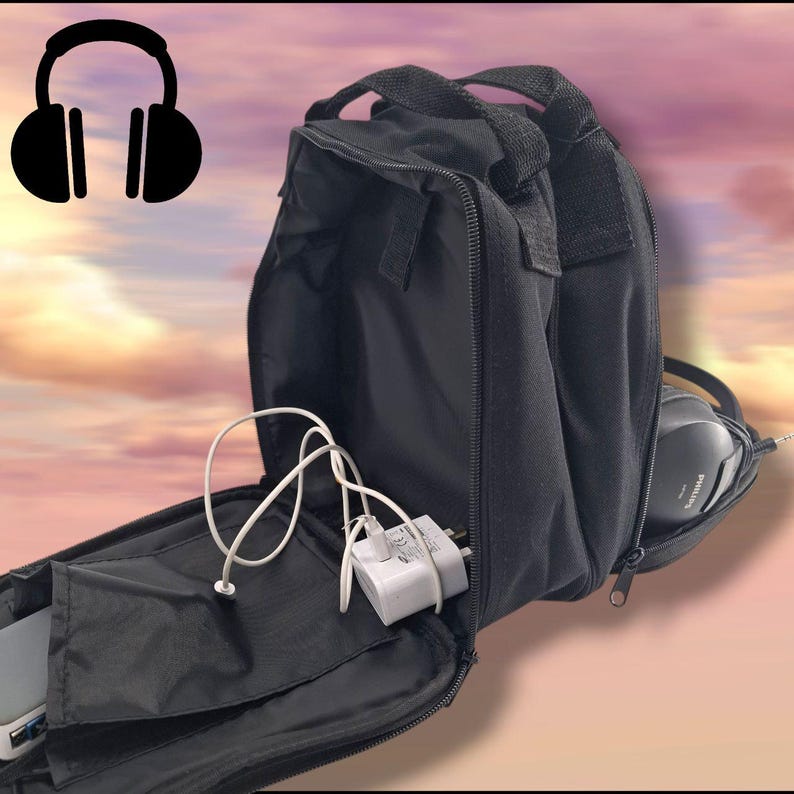 Headphone Case Large Black Carry Bag Power Bank, Charger, Cable ...
