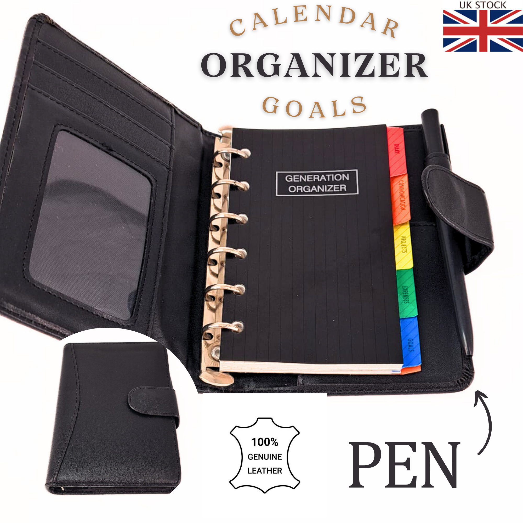 Genuine Leather Personal Planner ORGANIZER Calendar Goals Expenses ...