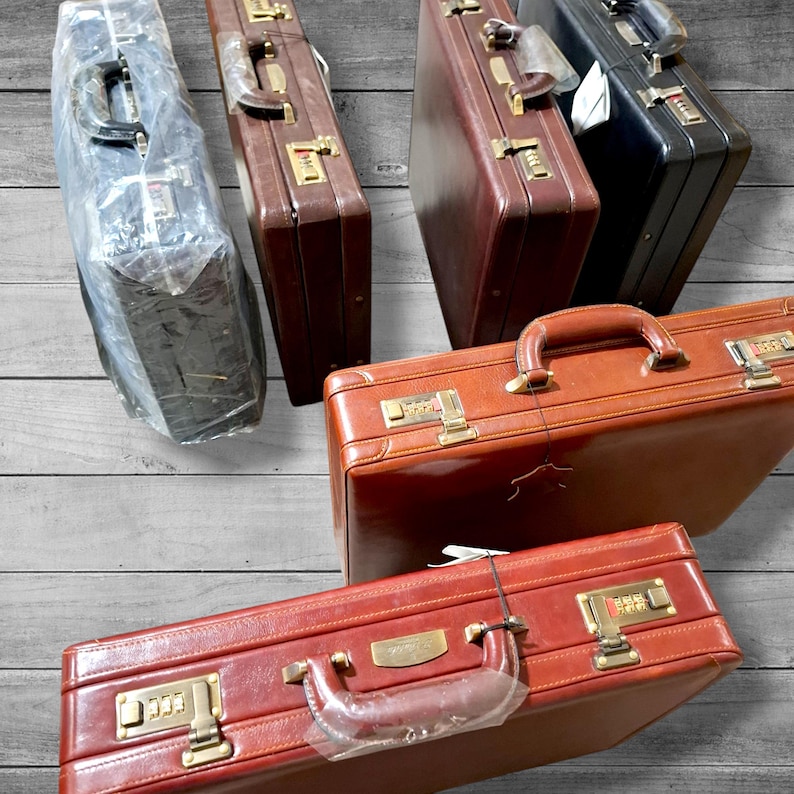 Black Leather Attache Briefcase Expandable Executive Business Case Work ...