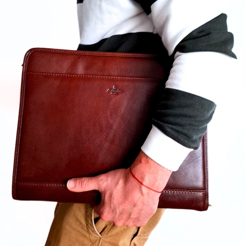 Premium Briefcase Italian Genuine Leather A4 Conference Pad Portfolio ...