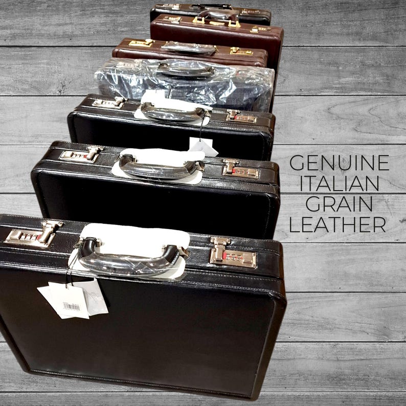 Black Leather Attache Briefcase Expandable Executive Business Case Work ...