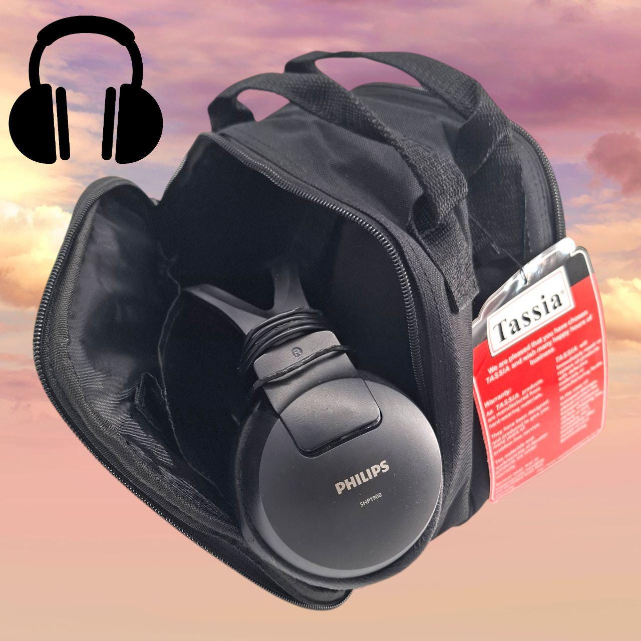 Headphone Case Large Black Carry Bag Power Bank, Charger, Cable ...