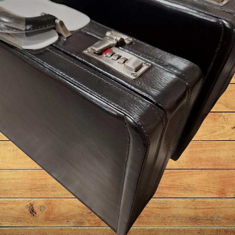 Black Leather Attache Briefcase Expandable Executive Business Case Work ...
