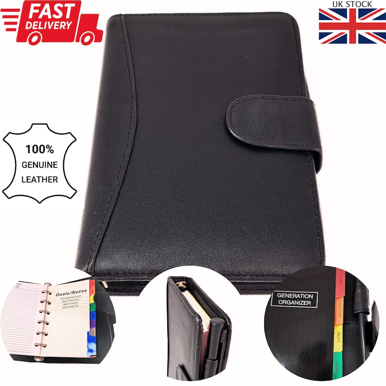 Genuine Leather Personal Planner ORGANIZER Calendar Goals Expenses ...