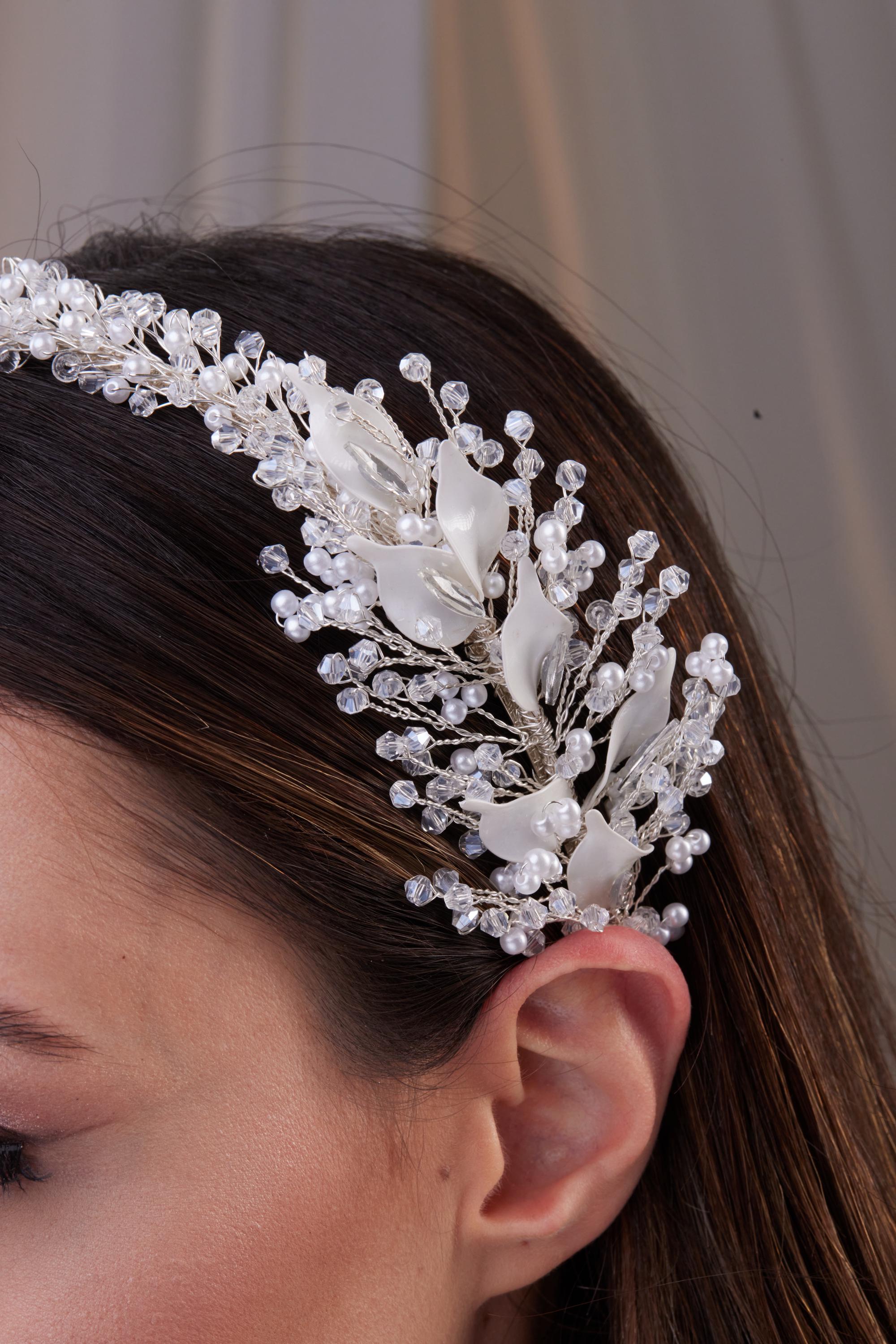 Crystal Beaded Bridal Hair Band – Silver-plated Wire Wedding Hair ...