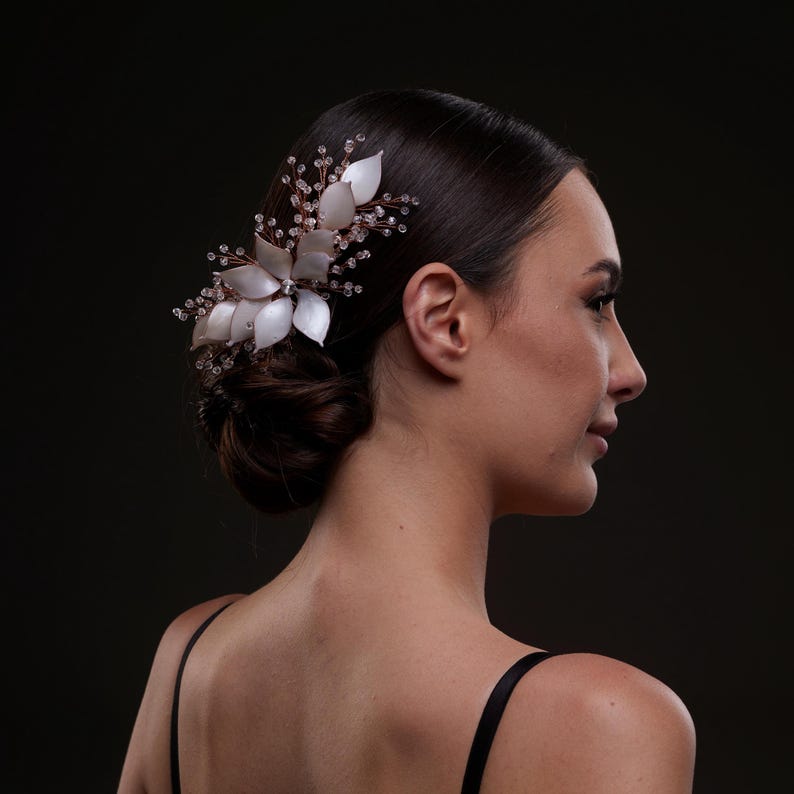 Handmade Rose Gold Flower Bridal Hair Comb – Crystal Wedding Accessory ...