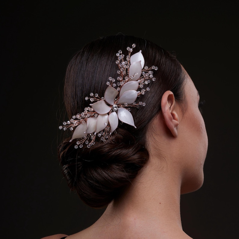 Handmade Rose Gold Flower Bridal Hair Comb – Crystal Wedding Accessory ...