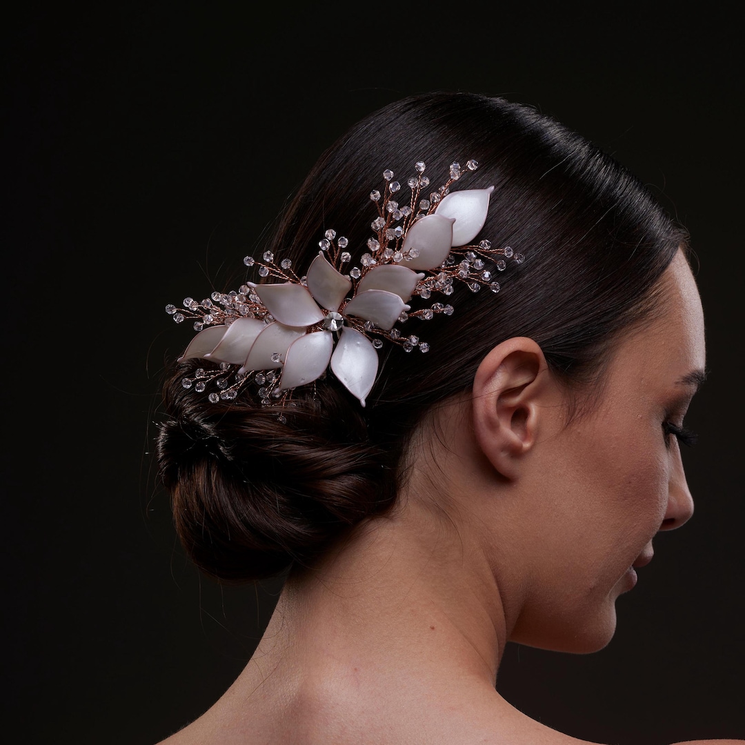 Handmade Rose Gold Flower Bridal Hair Comb – Crystal Wedding Accessory ...