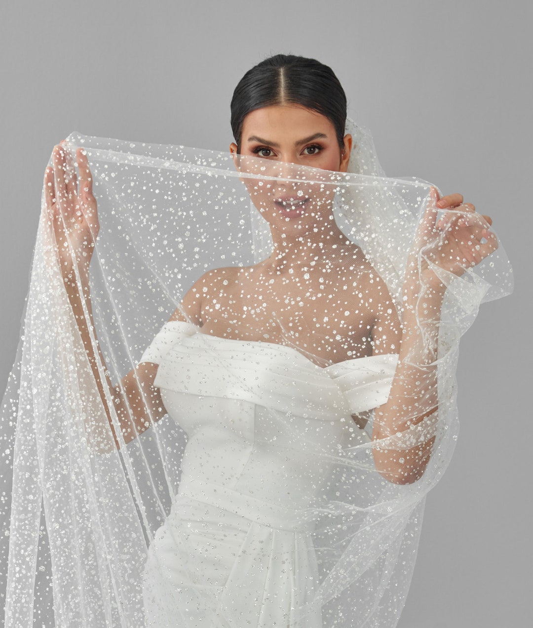 Sparkle Wedding Veil, Veil With Silver Snow Pattern, Wedding ...