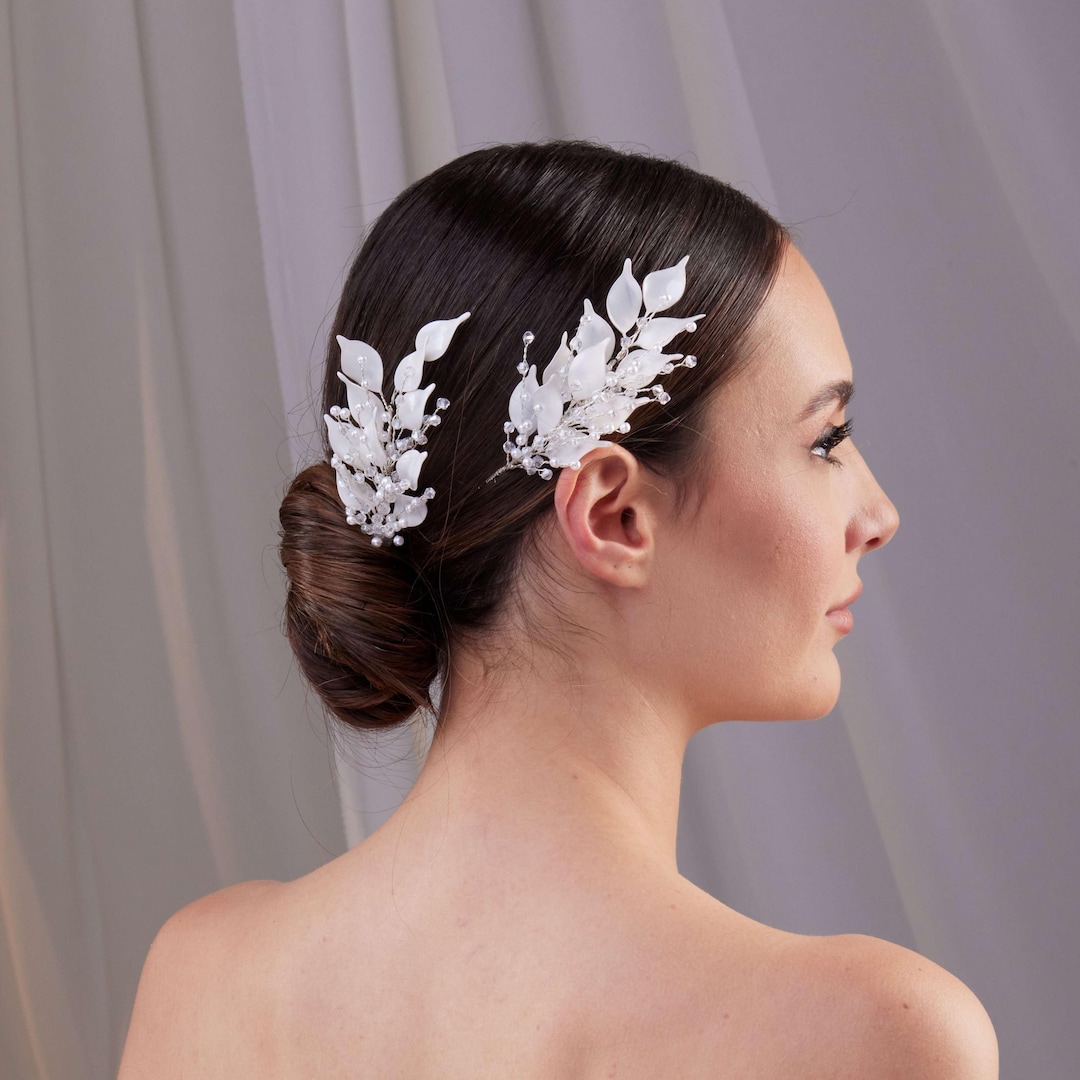 Two-piece Flower Bridal Hair Vine Set – Crystal Beads and Silver-plated ...