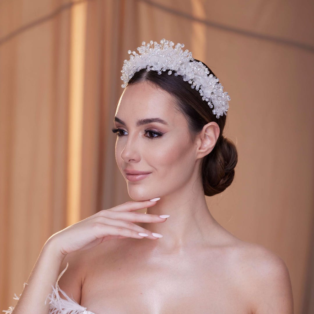 Tulle and Crystal Bridal Hair Band- Crystal Bead Wedding Hair Accessory ...
