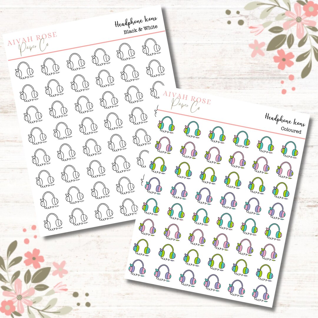 Headphone Icon Stickers for Planner, Bullet Journaling Icons, Headphone ...