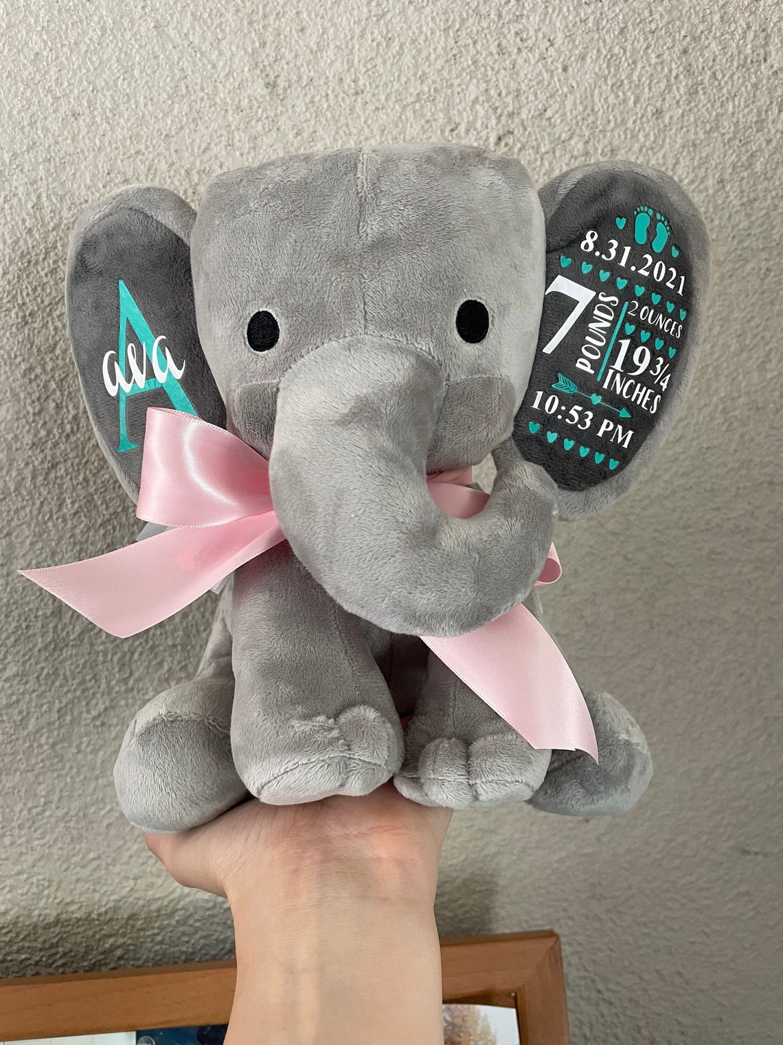Personalized Stuffed Elephant With Baby Stats / Newborn Gift / New Mom ...