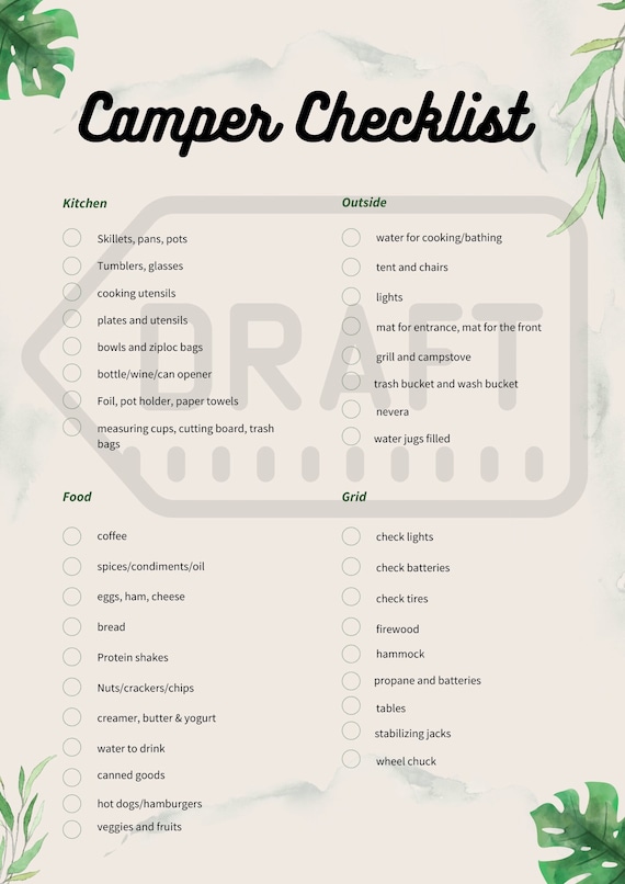 Camper Checklist instant Download - Etsy