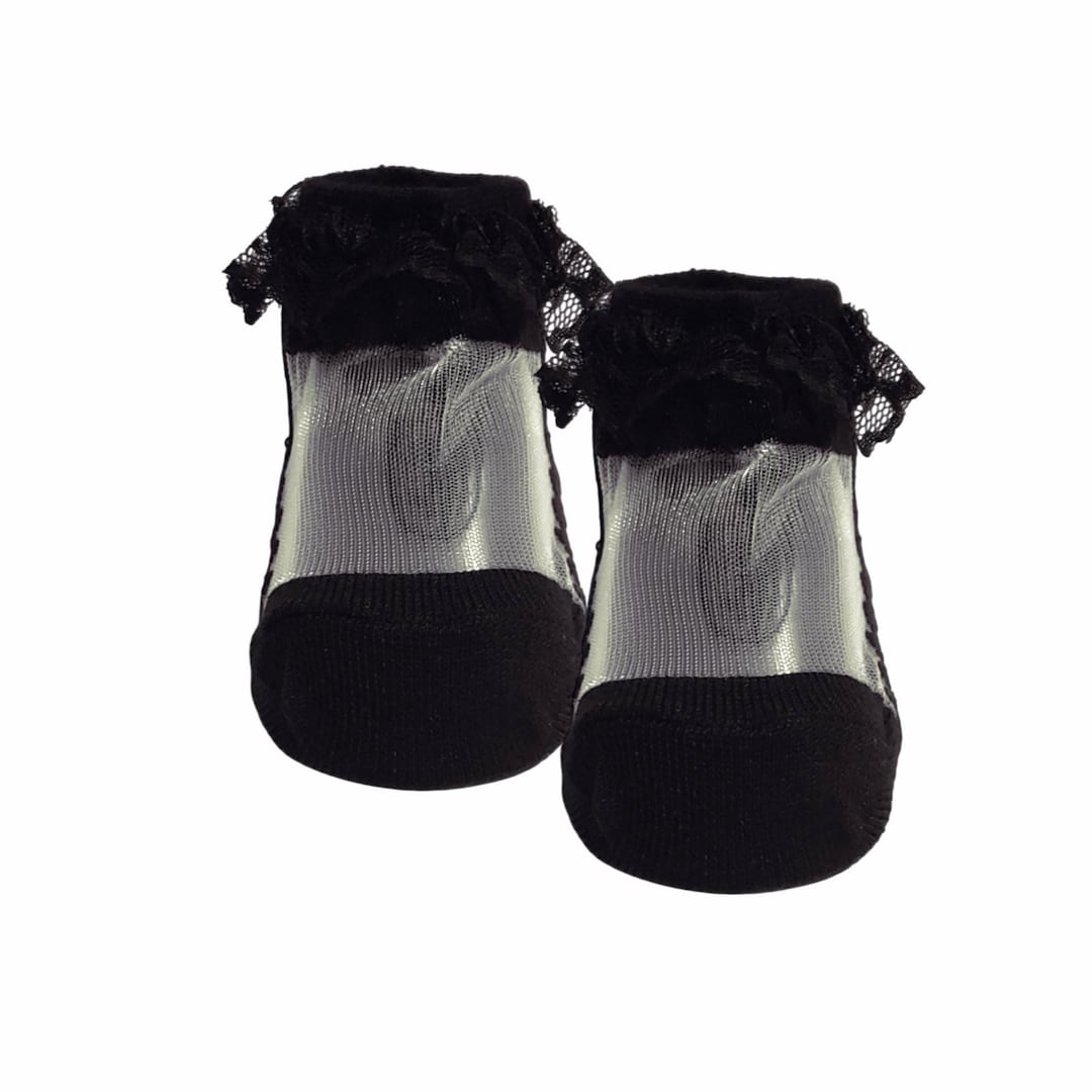 Fancy Black Socks With Lace Trim for Girls, Formal Socks for Dressy ...