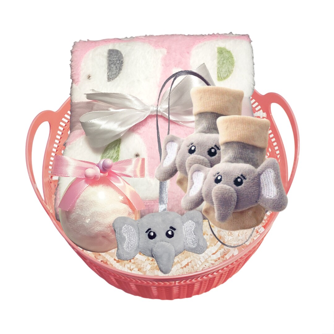 Baby Girl Gift Set, Girl Baby Shower Gift Basket, Baby Elephant Gift ...
