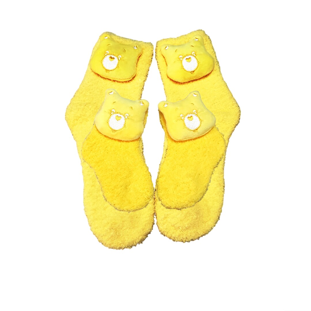 Yellow Teddy Bear Baby Fuzzy Socks, Adult and Child Matching Socks ...