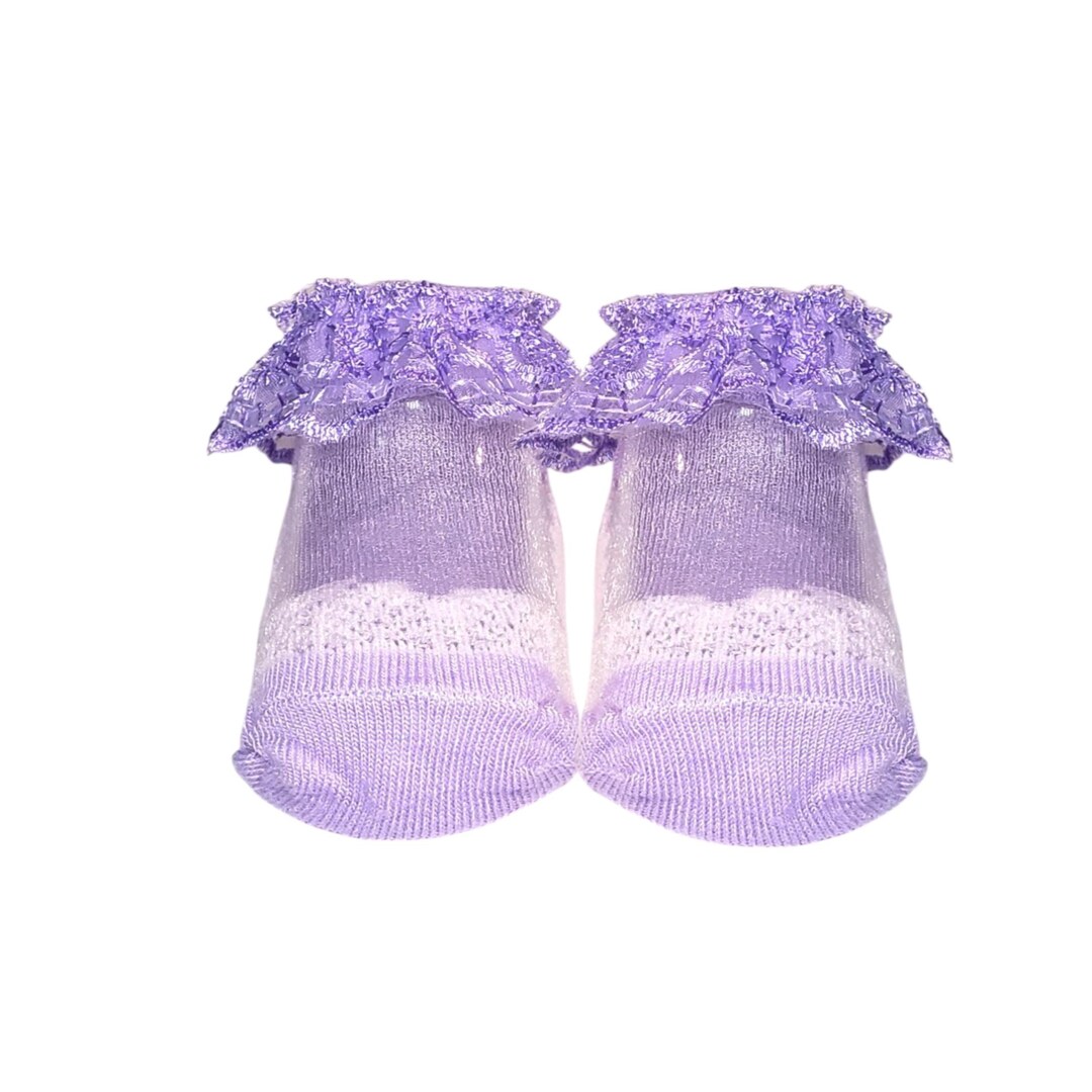 Lavender Baby Girl Socks With Lace Ruffle Trim, Lilac Dressy Baby Socks ...