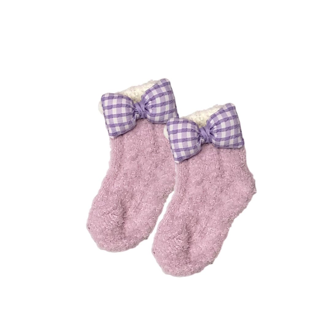 Bow Purple Fuzzy Socks for Baby and Kids, Mother Daughter Matching ...