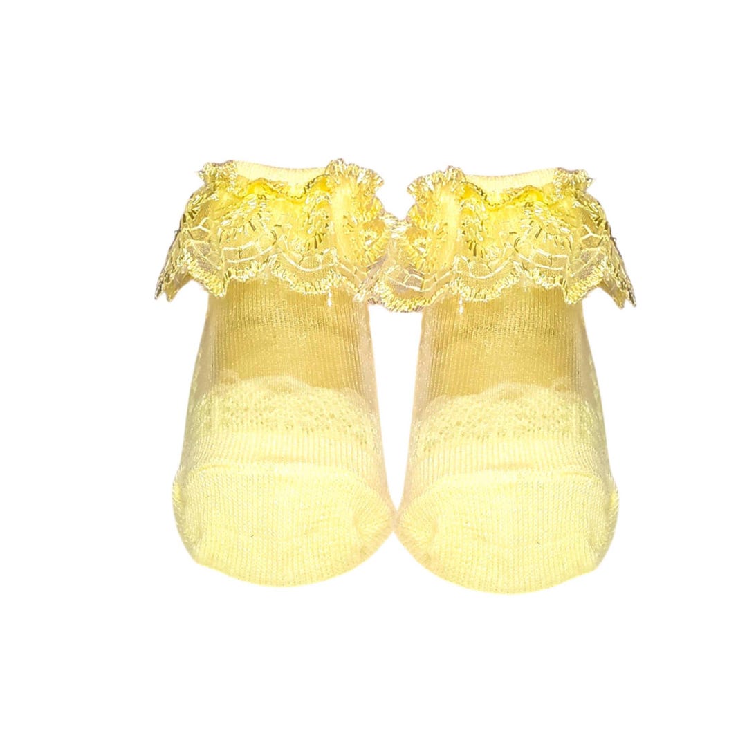 Pastel Yellow Baby Socks With Lace Ruffle Trim, Butter Yellow Dressy ...