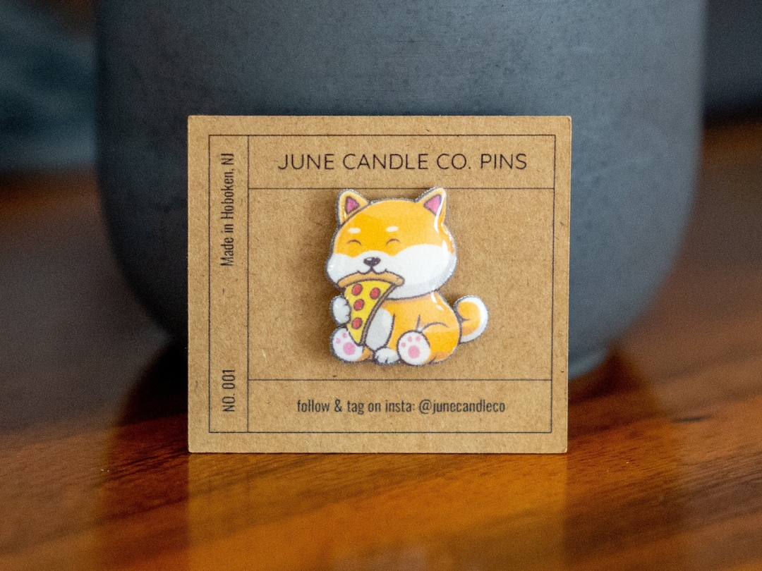 Shiba Inu Eating Pizza Pin, Shrink Dink, Plastic Pin, Kawaii Shiba ...