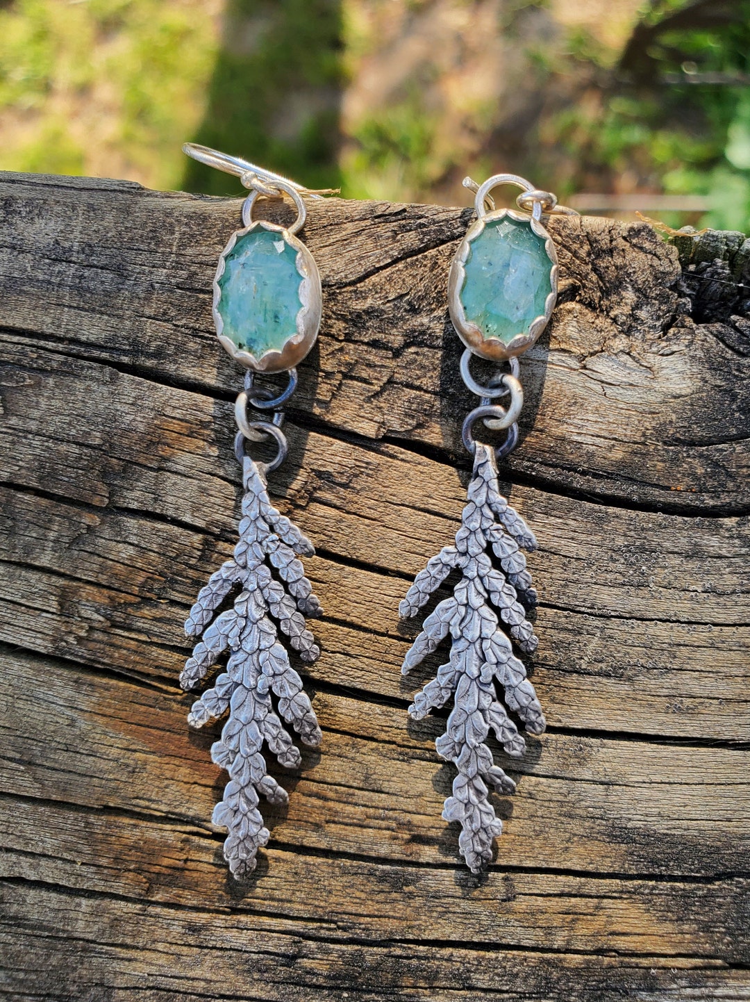 Sparkly Kynite and Lost Wax Cast Juniper Sterling Silver Earrings - Etsy