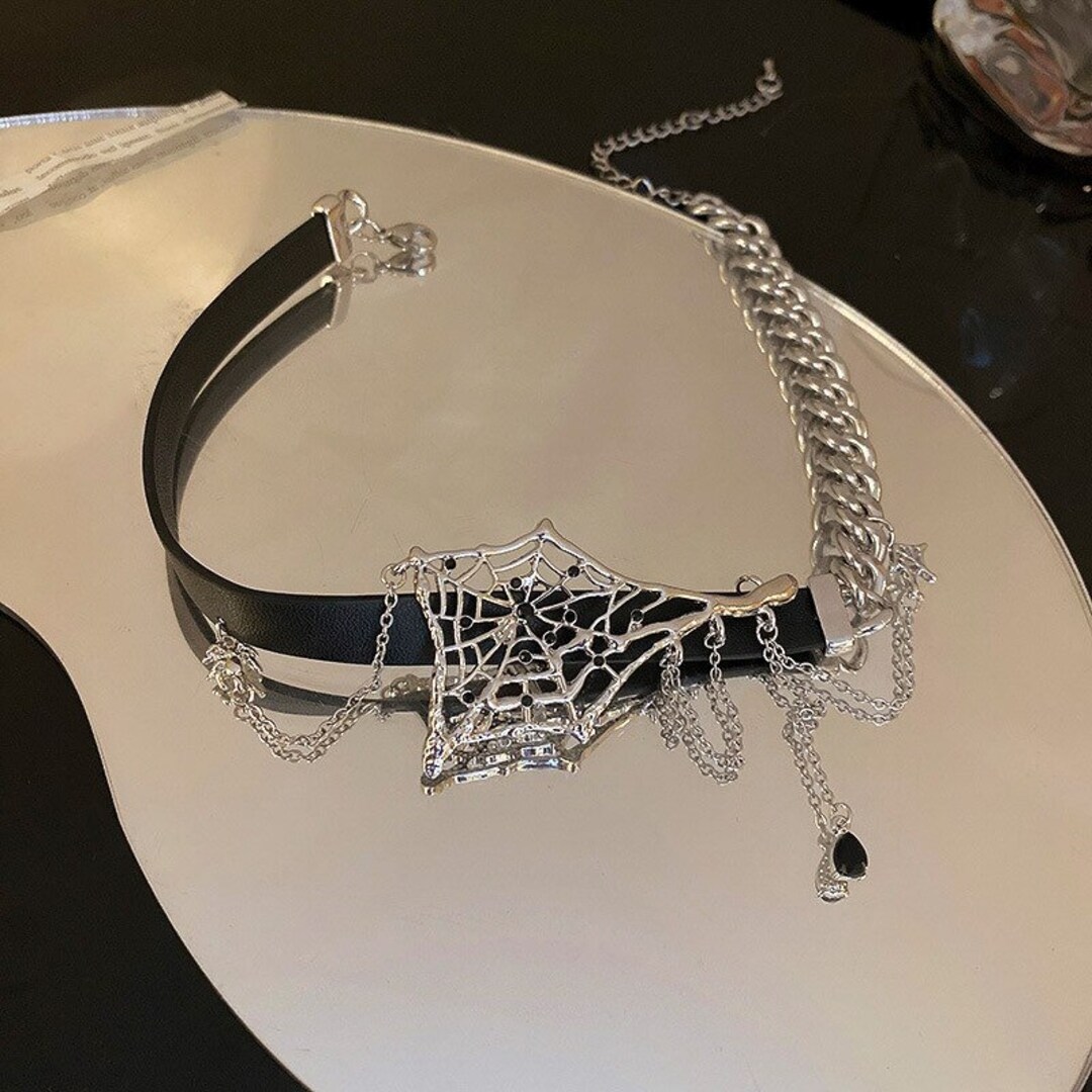 Spider Web Choker Chain Choker Spooky Necklace Goth - Etsy