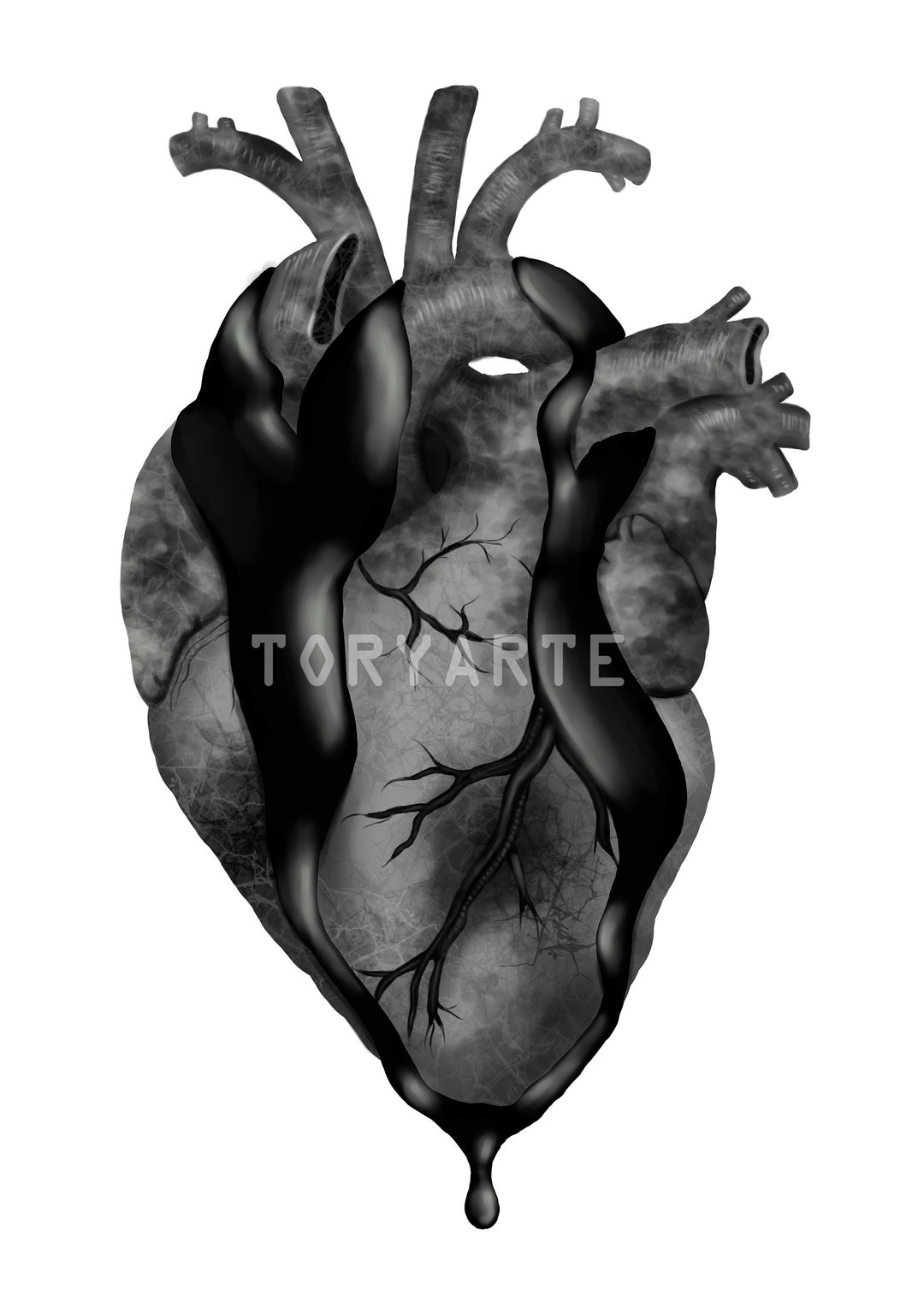 Black and White Heart Digital Drawing Printable Wall Art - Etsy