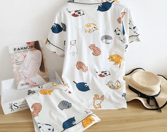 Cat Print Pajamas - Etsy
