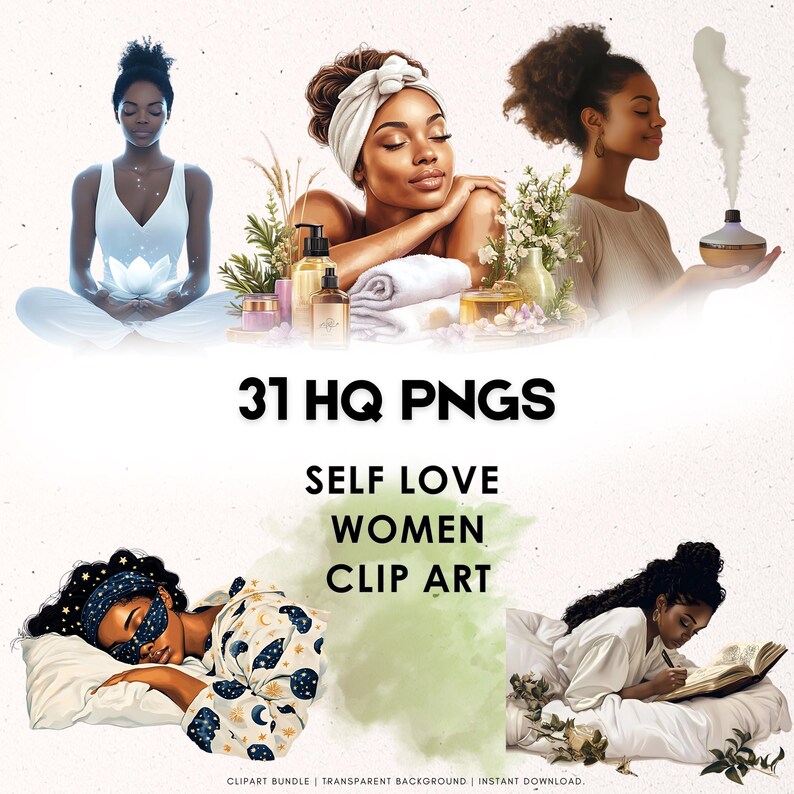 Self-care Black Women Clip Art Bundle | 31 High-quality Pngs ...