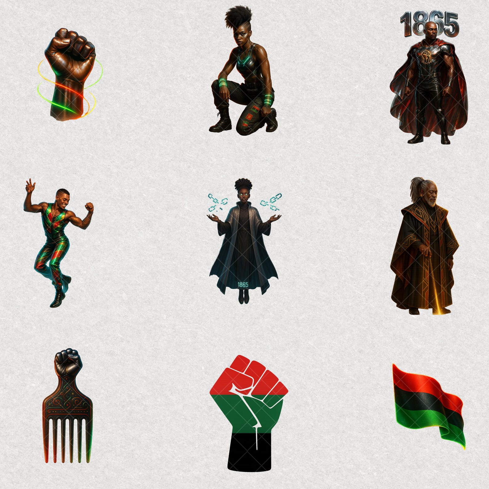Juneteenth Clipart Bundle - 30 Pngs | Afrofuturistic Black Characters ...