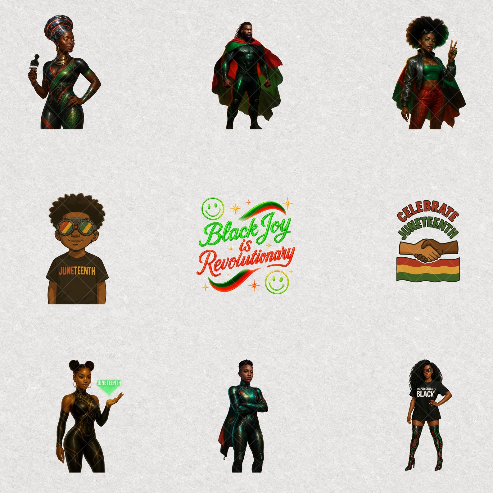 Juneteenth Clipart Bundle - 30 Pngs | Afrofuturistic Black Characters ...