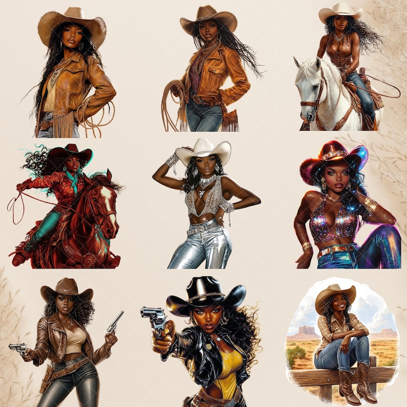 Black Cowgirl Clip Art Bundle Featuring Confident Stylish Afro Women ...