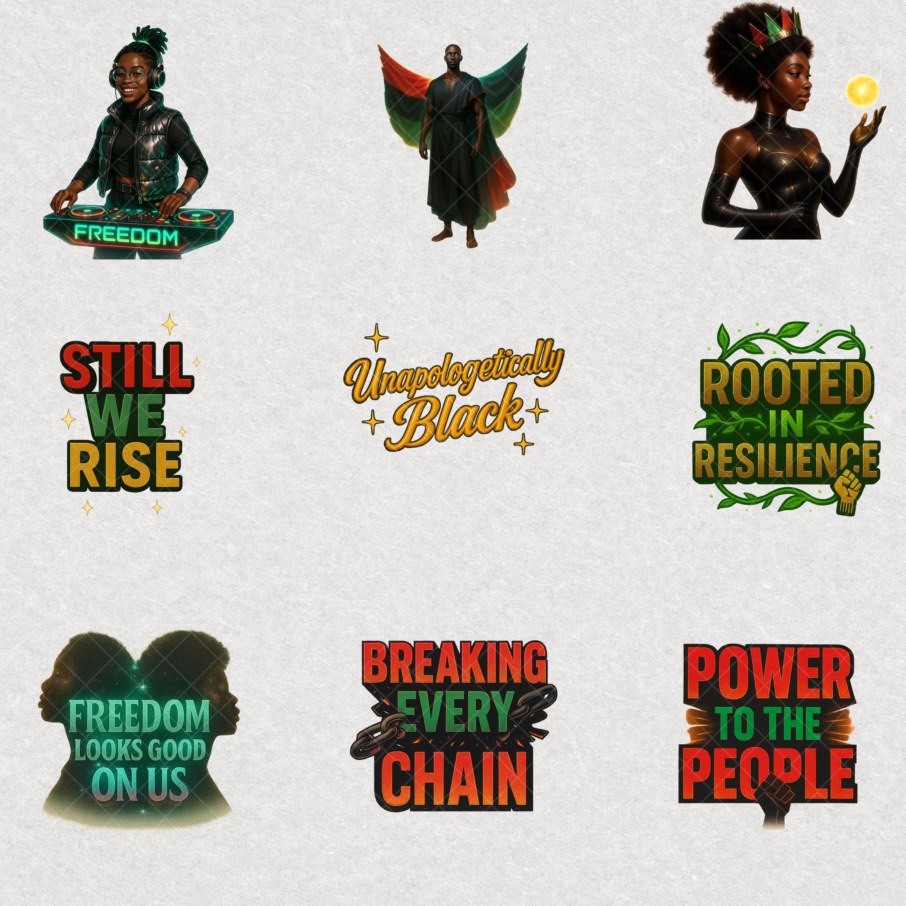 Juneteenth Clipart Bundle - 30 Pngs | Afrofuturistic Black Characters ...
