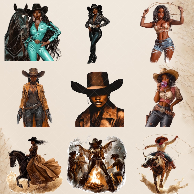 Black Cowgirl Clip Art Bundle Featuring Confident Stylish Afro Women ...