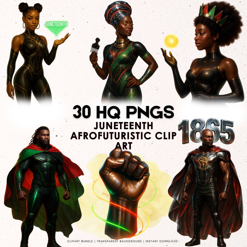 Juneteenth Clipart Bundle - 30 Pngs | Afrofuturistic Black Characters ...