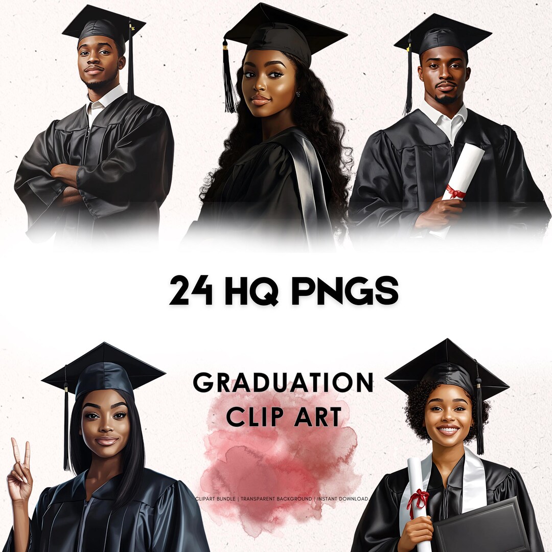 Graduation Clip Art Bundle Black Men & Women | 24 High Quality Pngs ...
