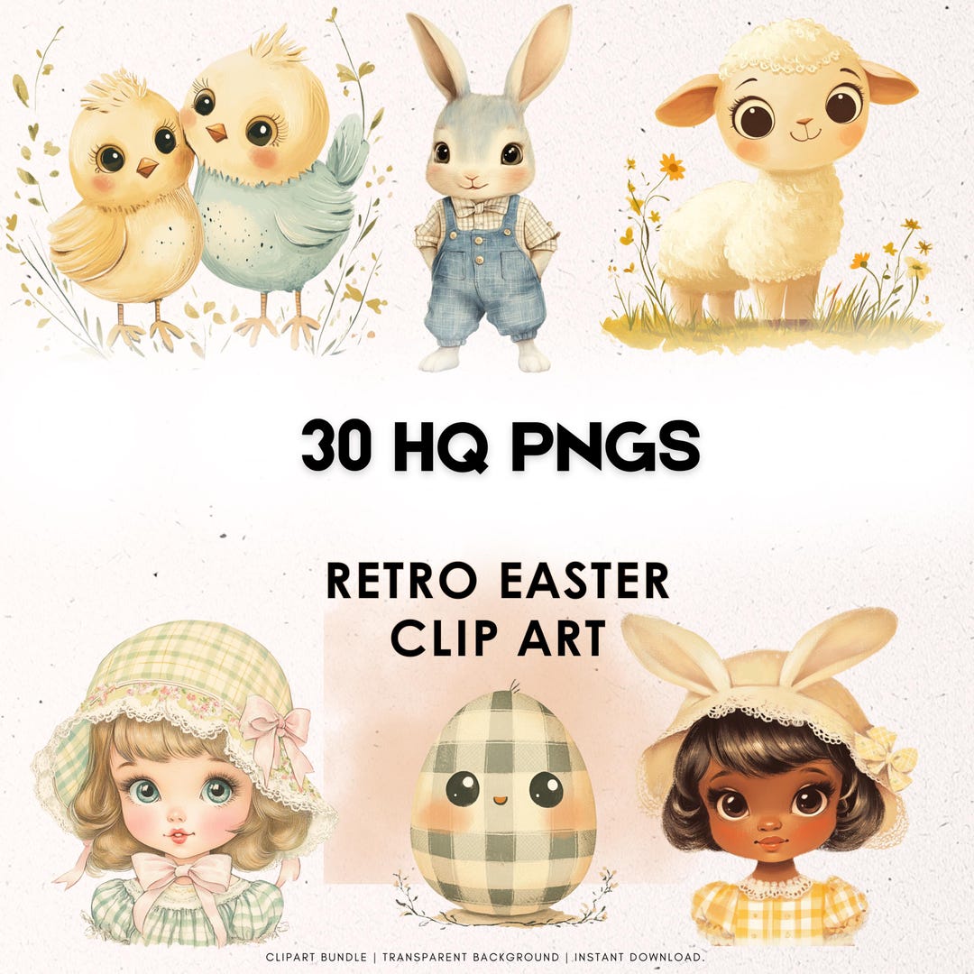 Retro Easter Clip Art Bundle – 30 Vintage-inspired Pngs – 300 Dpi ...