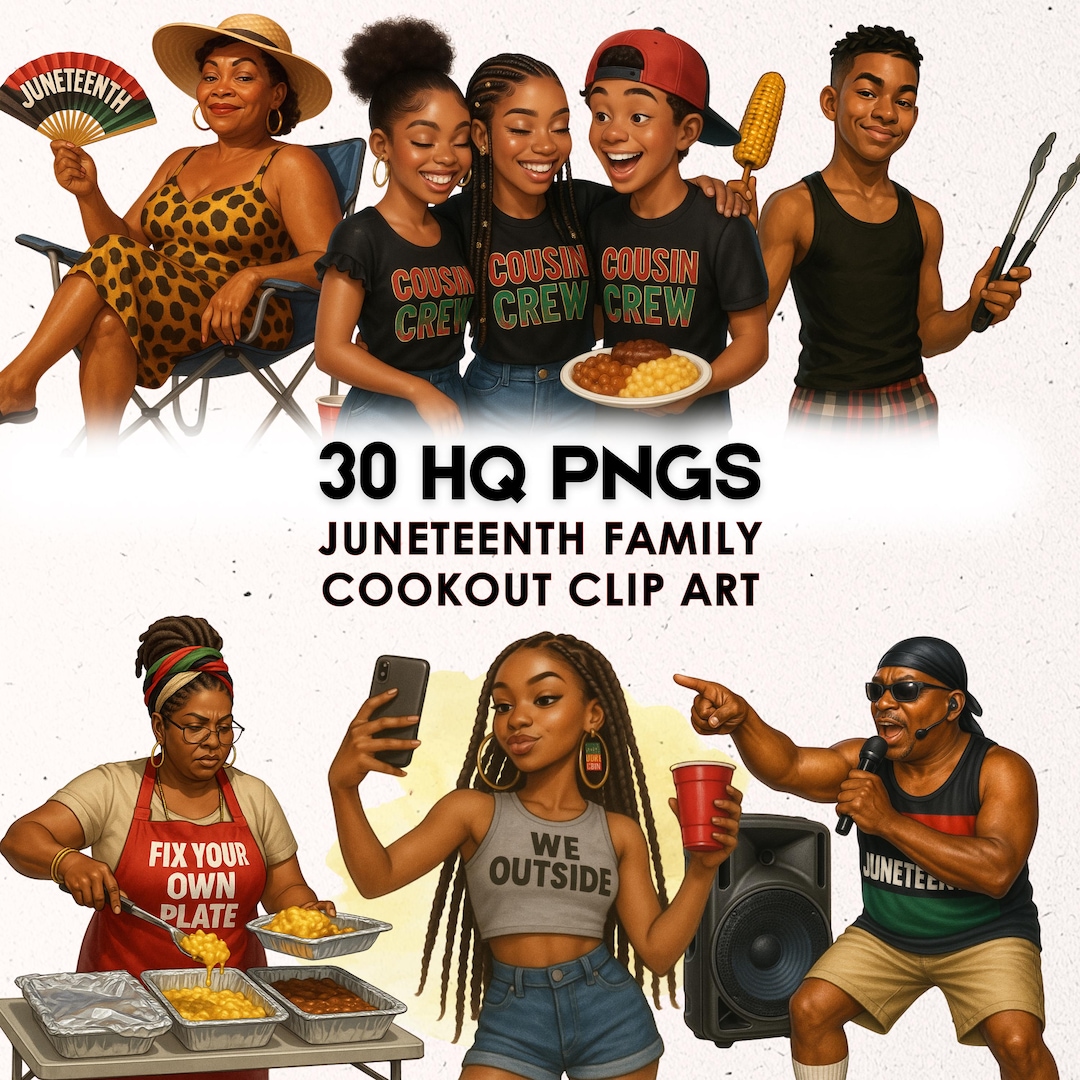Juneteenth Clipart Bundle – Black Family Cookout | 30 Pngs | Funny ...