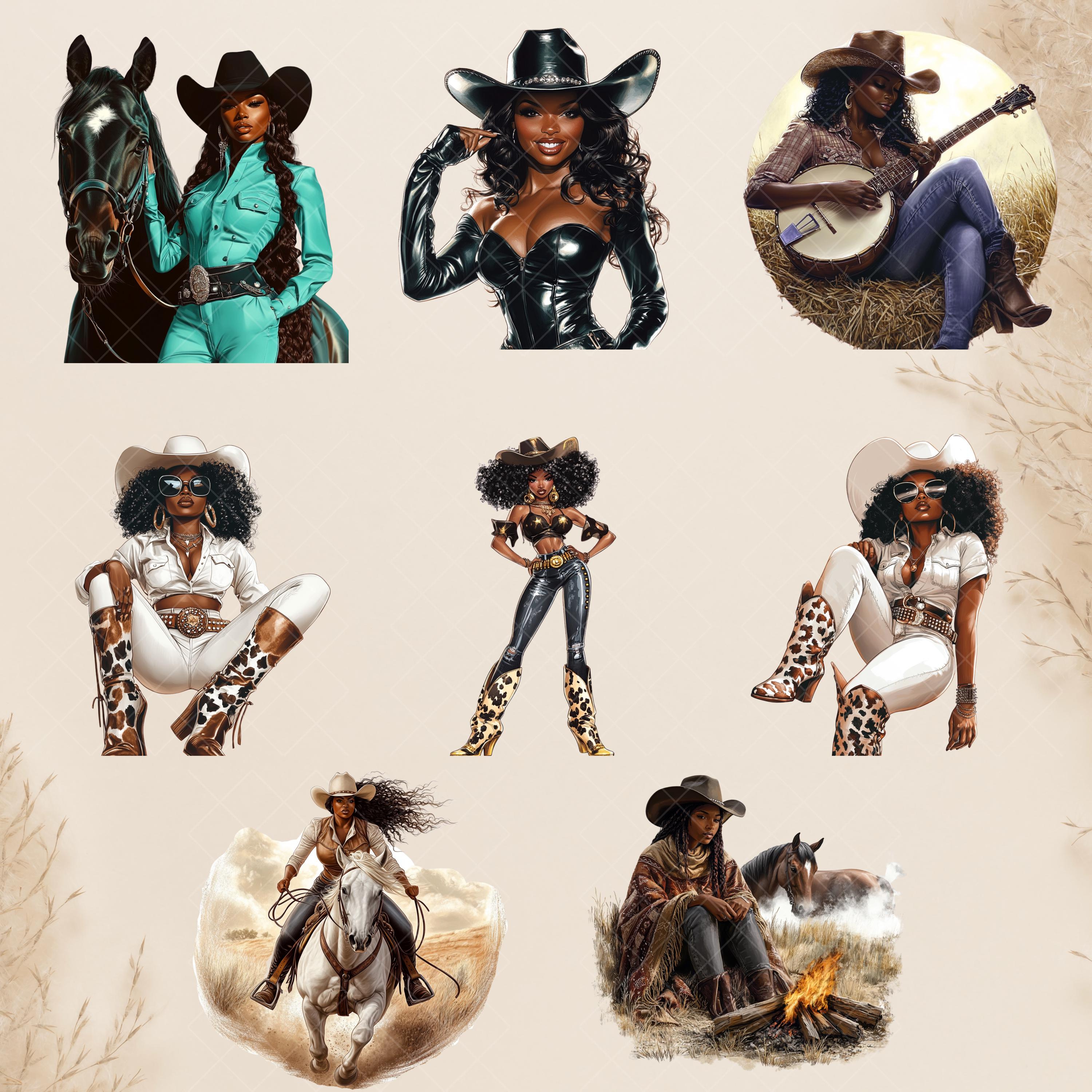 Black Cowgirl Clip Art Bundle Featuring Confident Stylish Afro Women ...