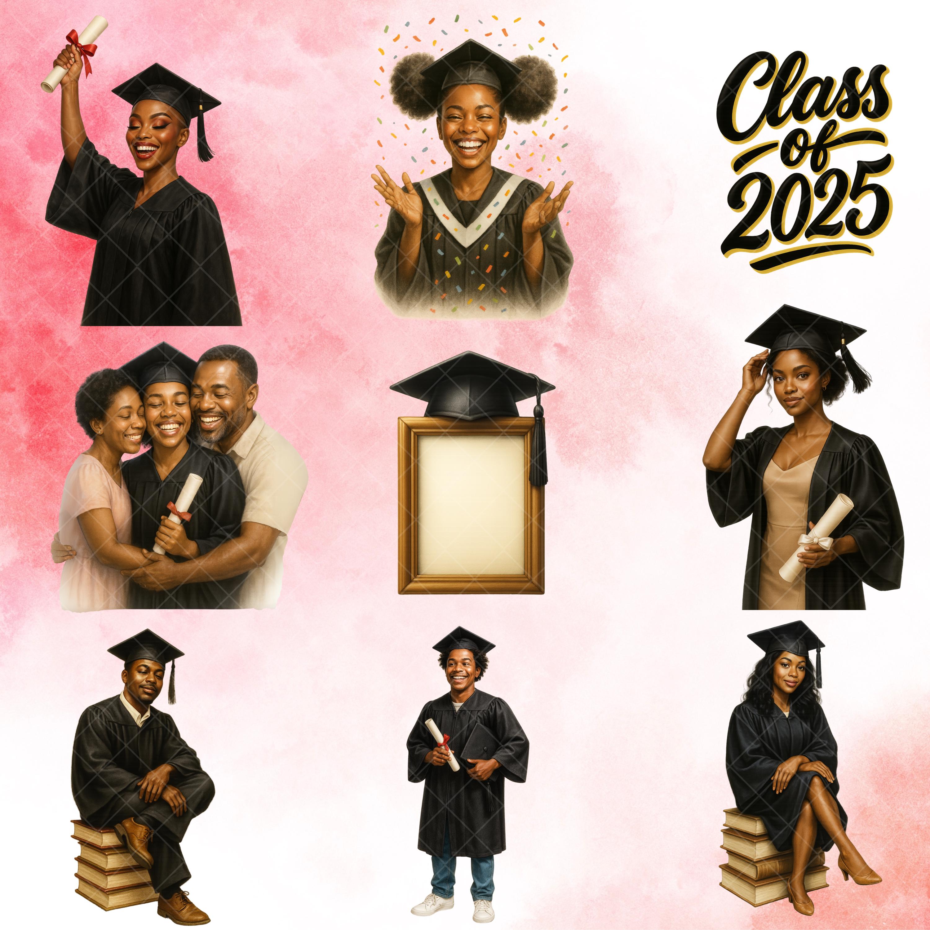 Graduation Clipart Bundle – Black Excellence Edition | 38 PNG Images ...
