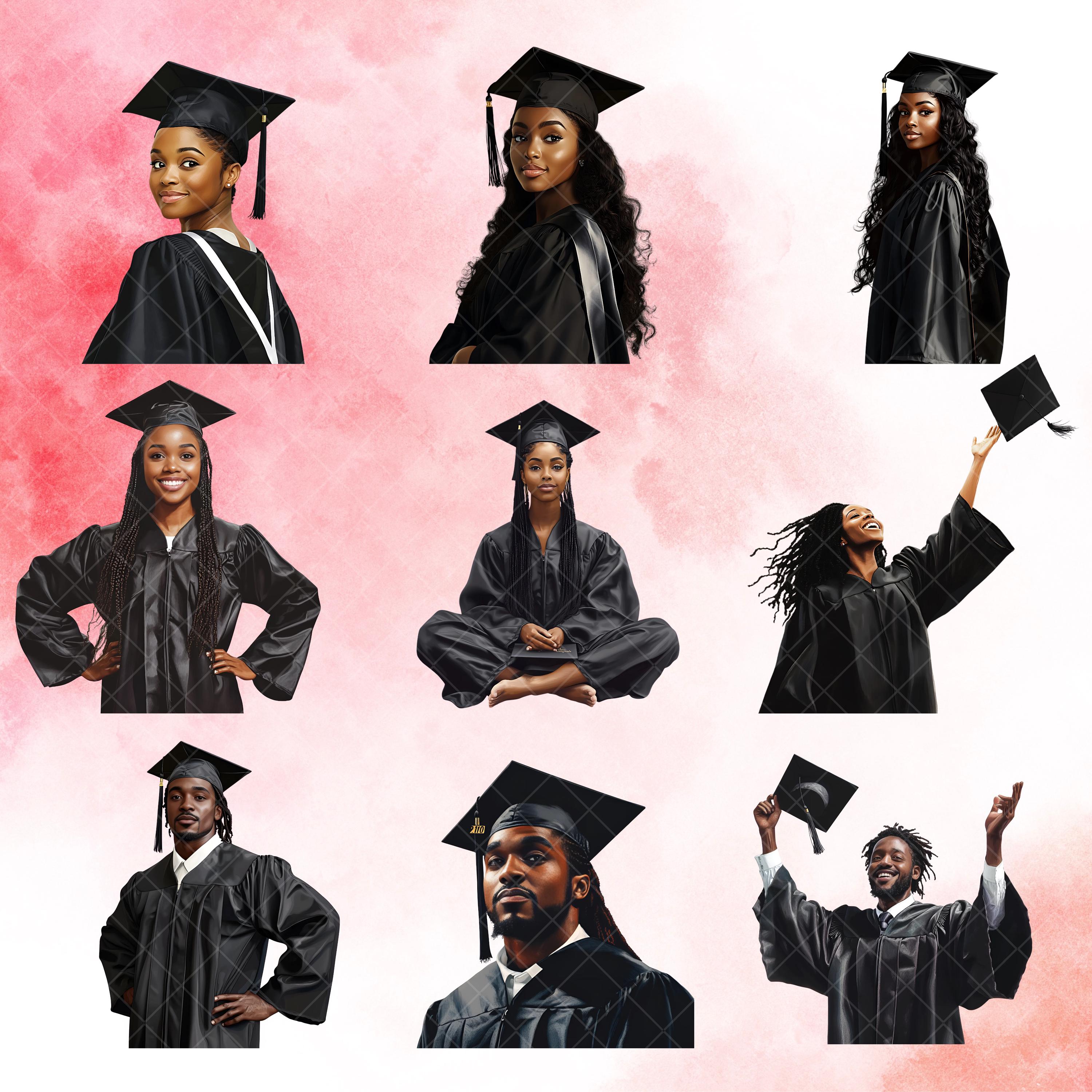 Graduation Clip Art Bundle Black Men & Women | 24 High Quality Pngs ...