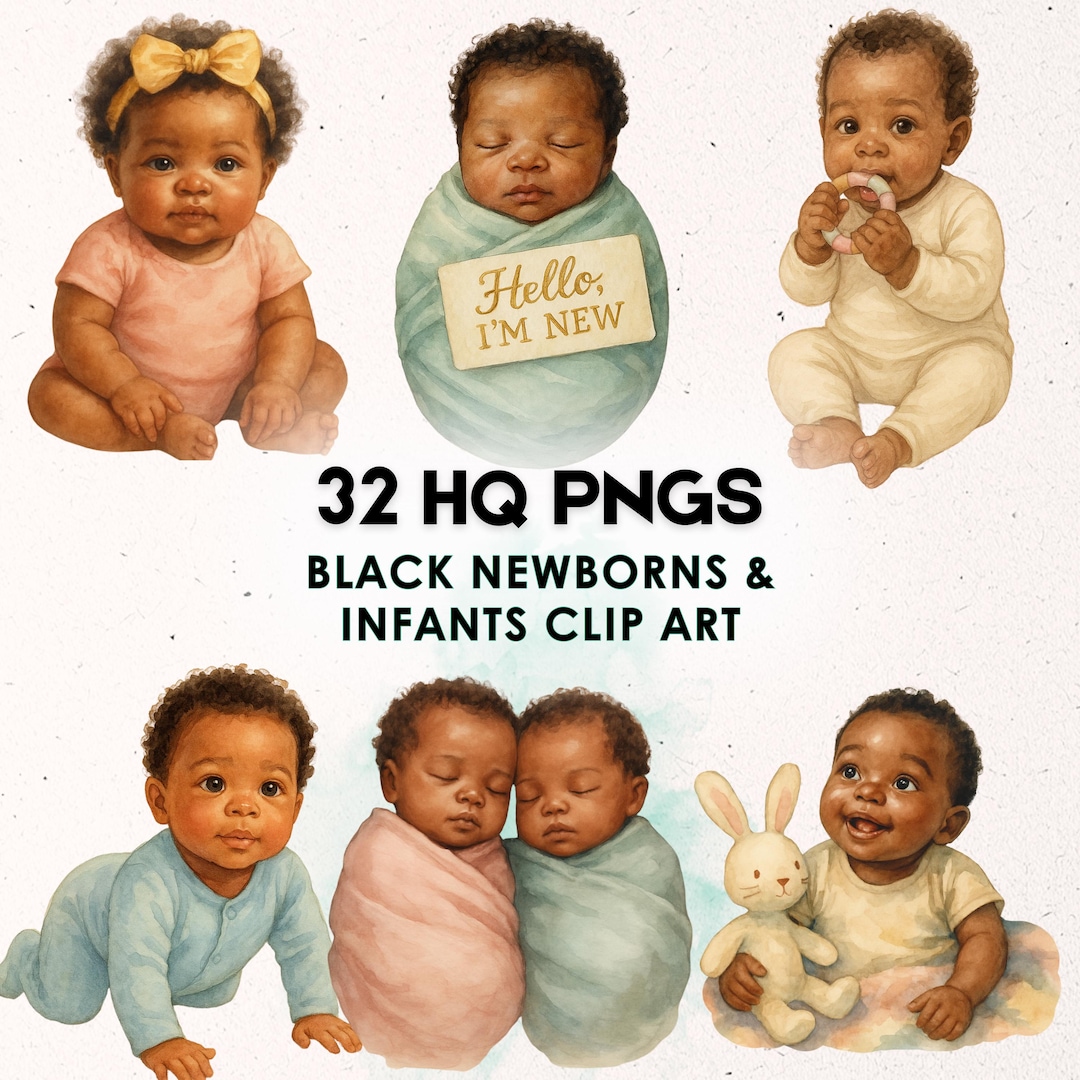 Adorable Black Newborns & Infants Clipart | 32 PNG Baby Illustrations ...